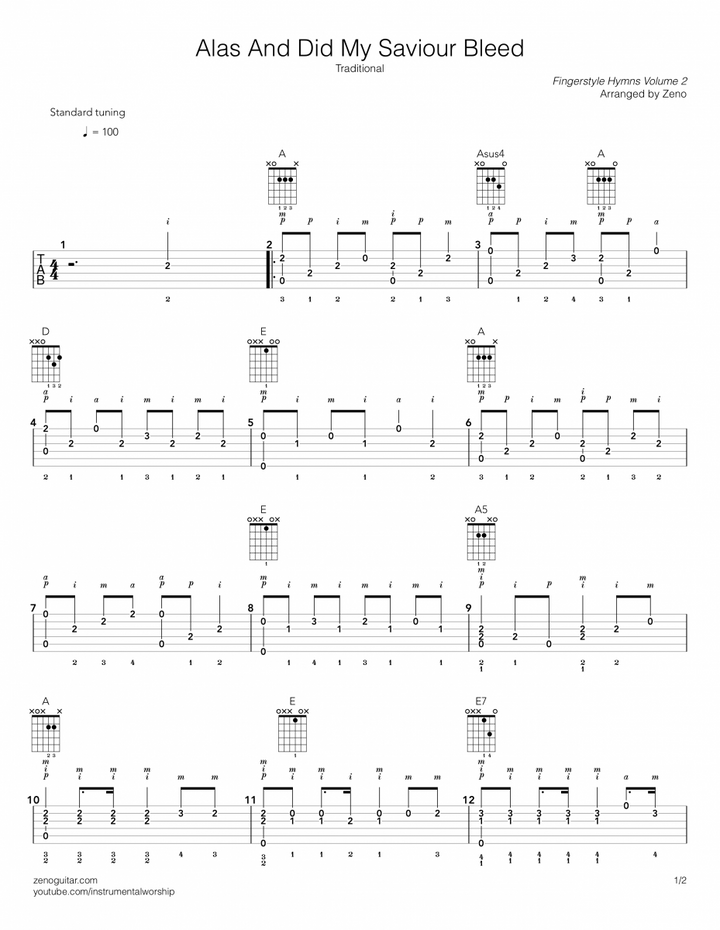 Fingerstyle TABs and Sheet Music for Hymns and Worship Songs – Zeno Guitar